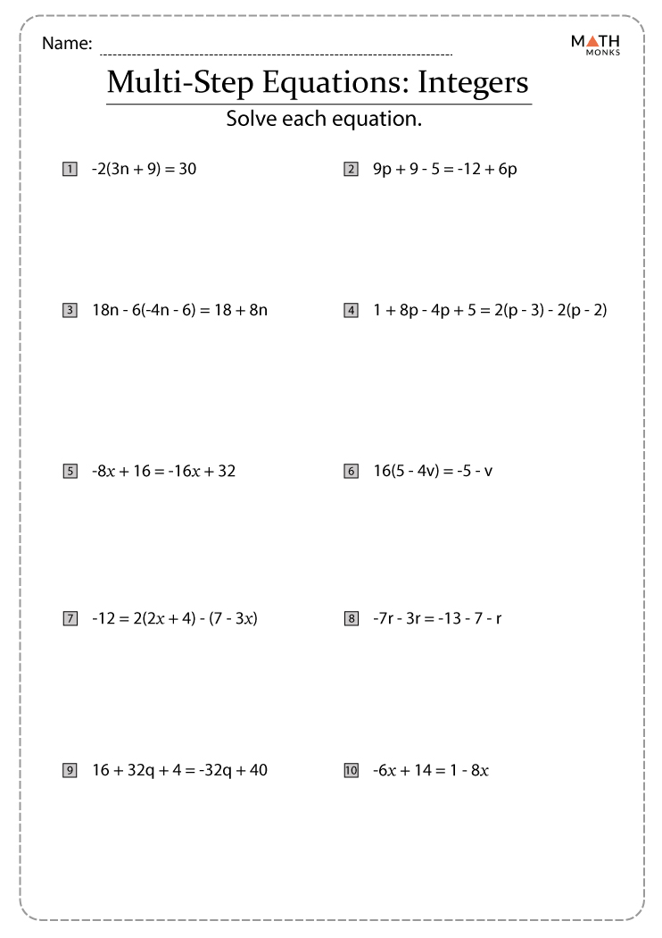 Multiple Step Equations Worksheet Worksheets For Kindergarten
