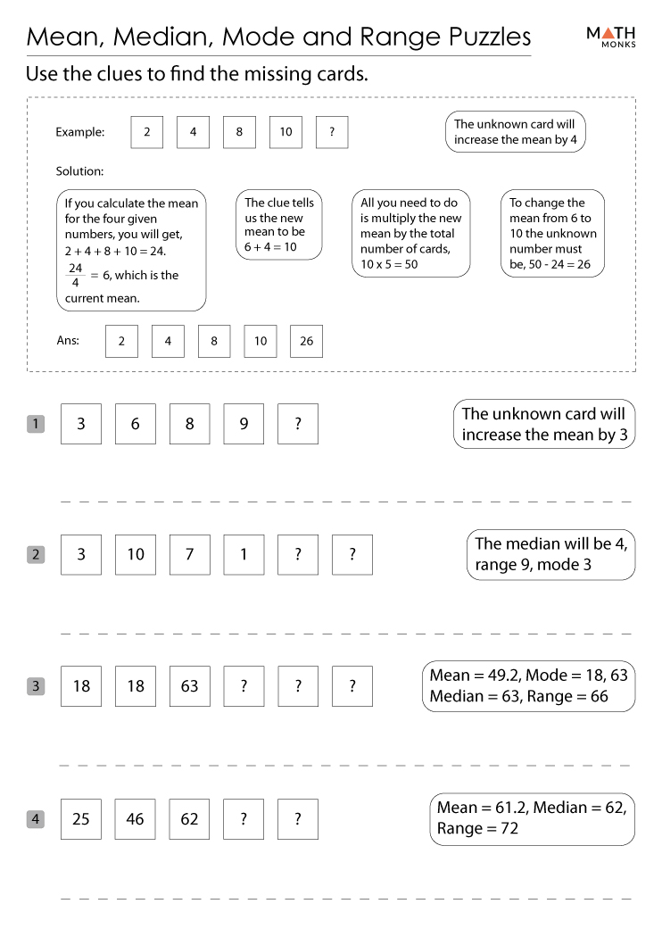 Mean Median Mode Range Worksheets Math Monks