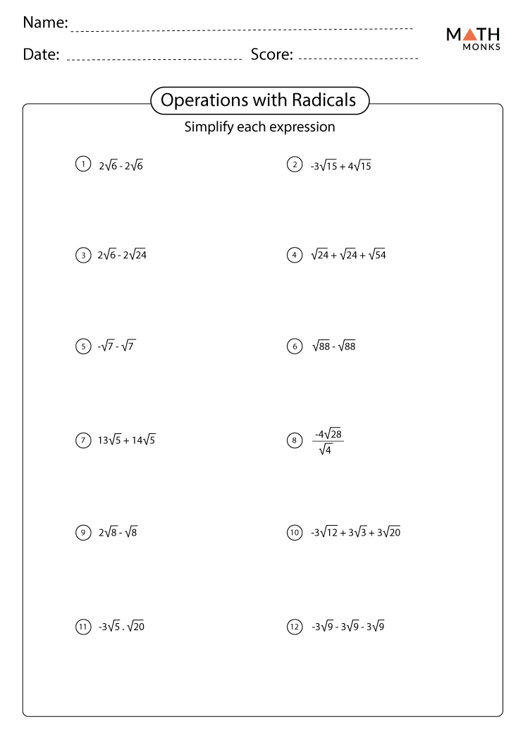 Radicals Worksheet With Answers Radicals Worksheet With Answers