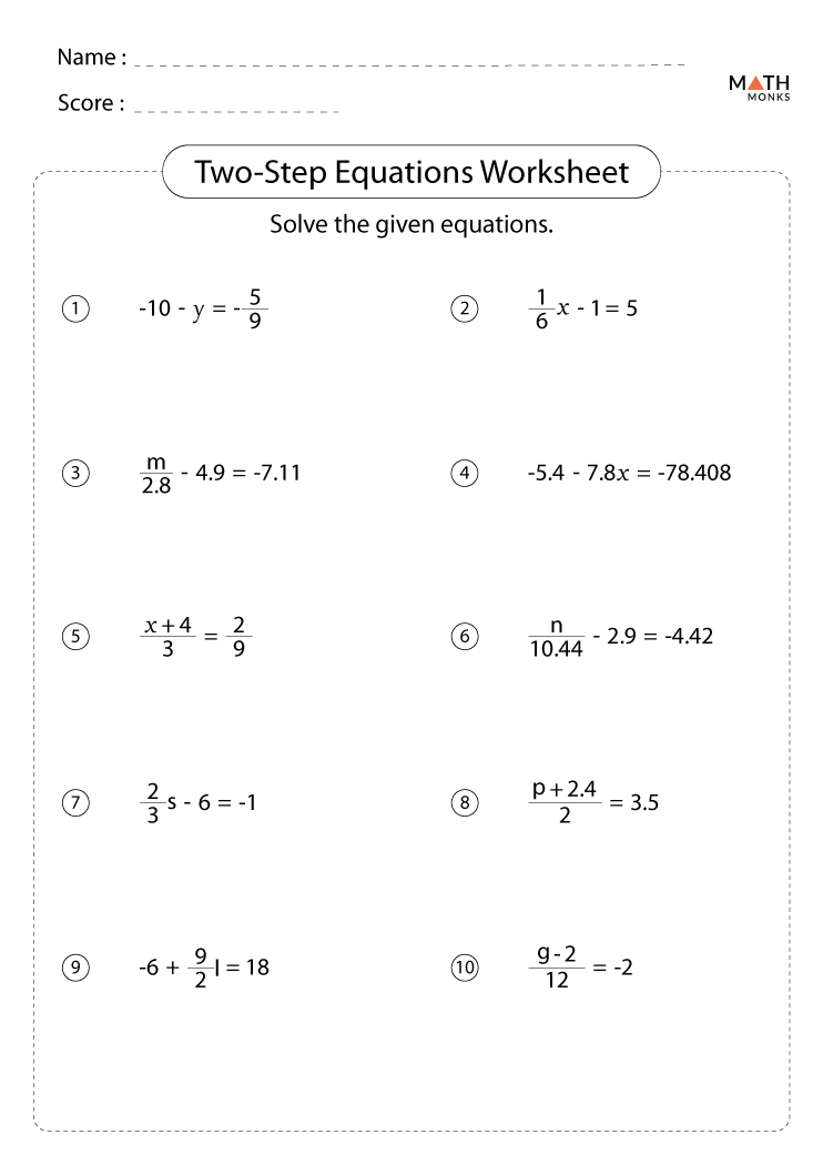 Two Step Equations Worksheet