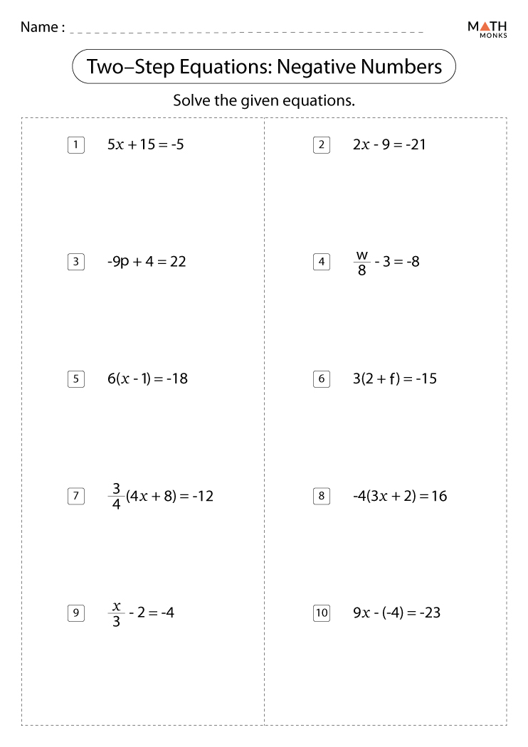 Two Step Equations Worksheets Math Monks