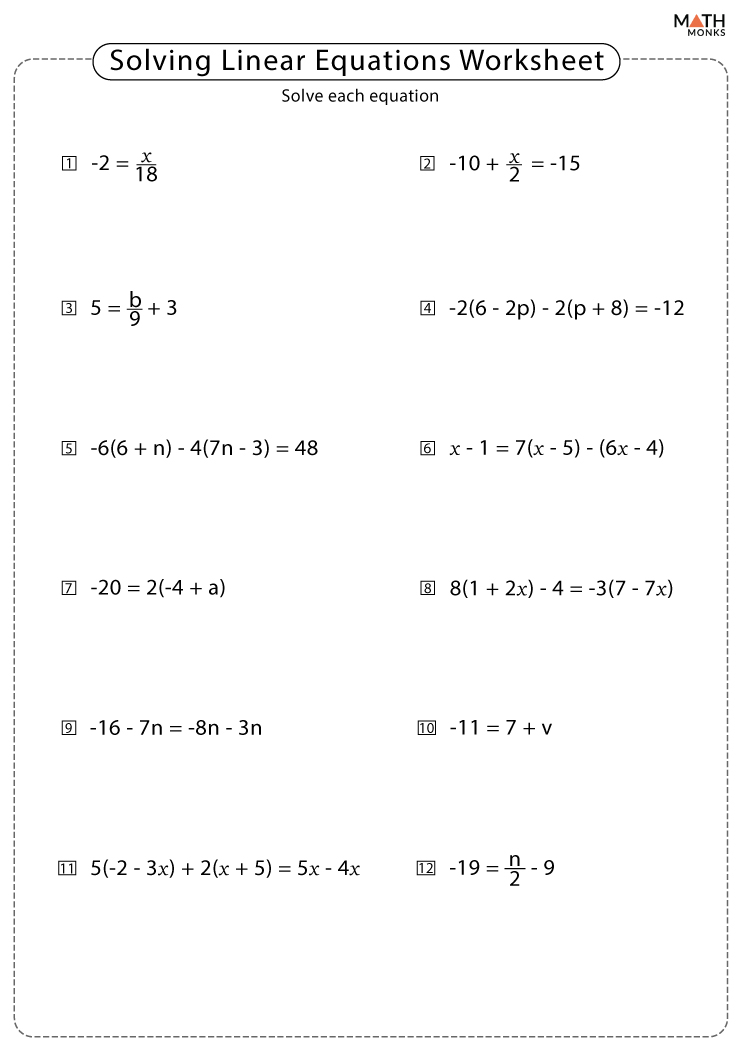 Linear Equations Worksheets With Answer Key