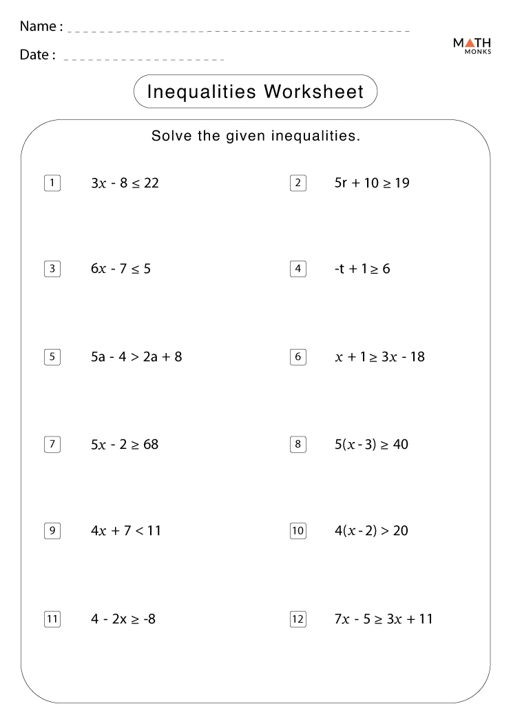 Real World Inequality Problems Worksheets