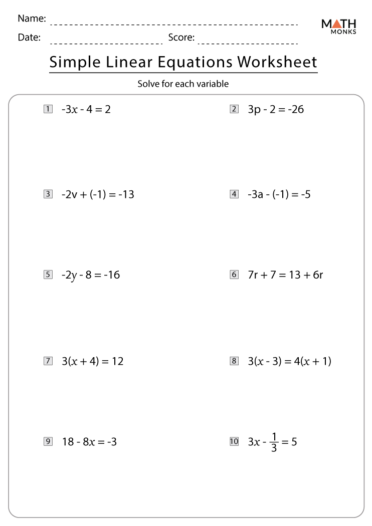 Linear Equations Worksheets Planner Hexagon