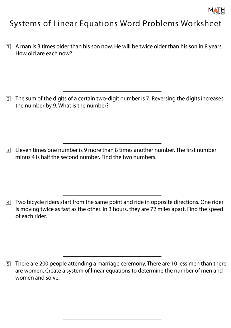 Systems Of Linear Equations Worksheets With Answer Key