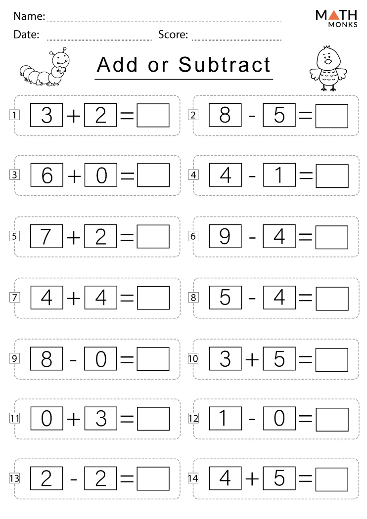 Addition And Subtraction Worksheets With Answer Key