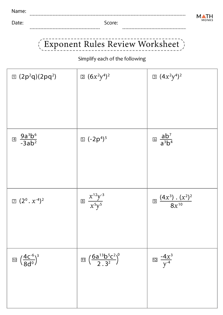 Exponents Worksheets With Answer Key