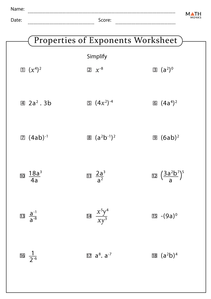 Properties Of Exponents Worksheet Properties Of Exponents Worksheet