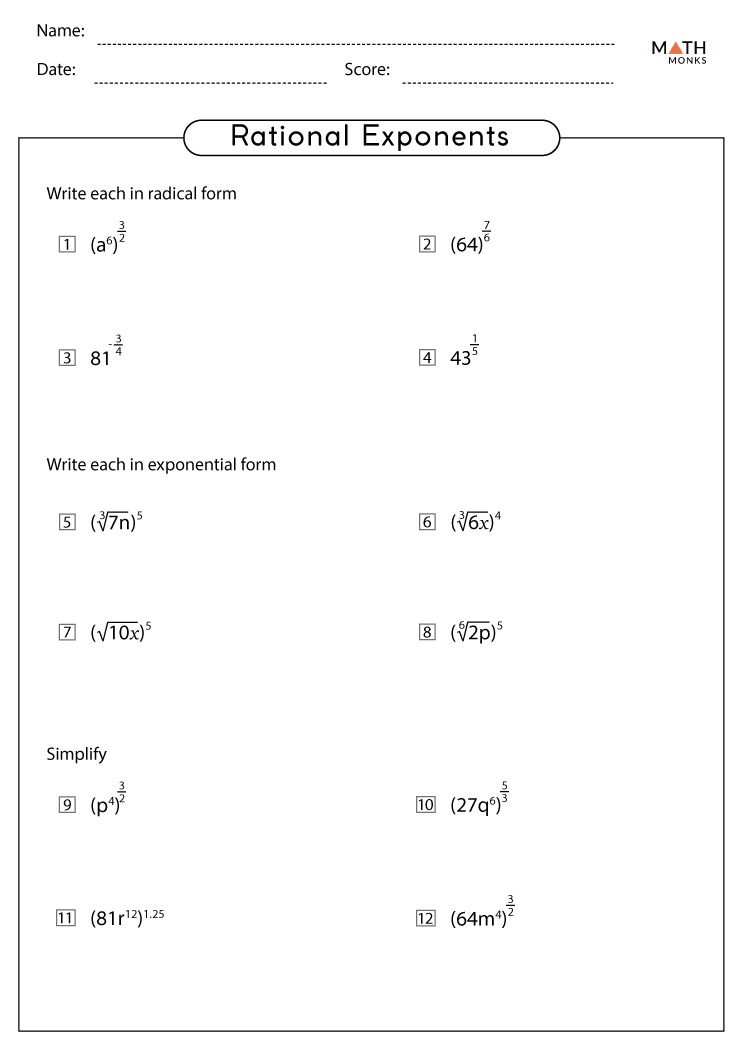 Rational Exponents Worksheets Math Monks Rational Exponents Worksheets Math Monks