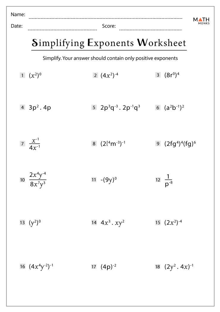 Exponents Worksheets Pdf With Answers