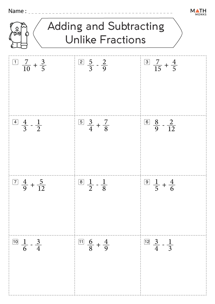 Adding And Subtracting Fractions Worksheets With Answer Key