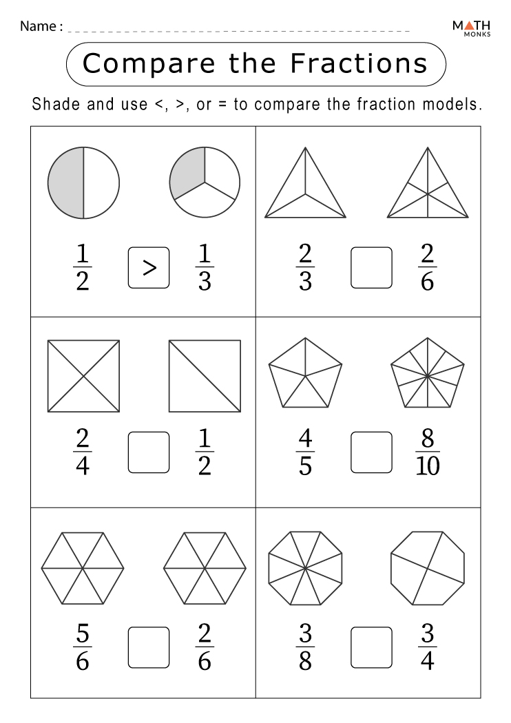 Comparing Fractions Worksheets Math Monks