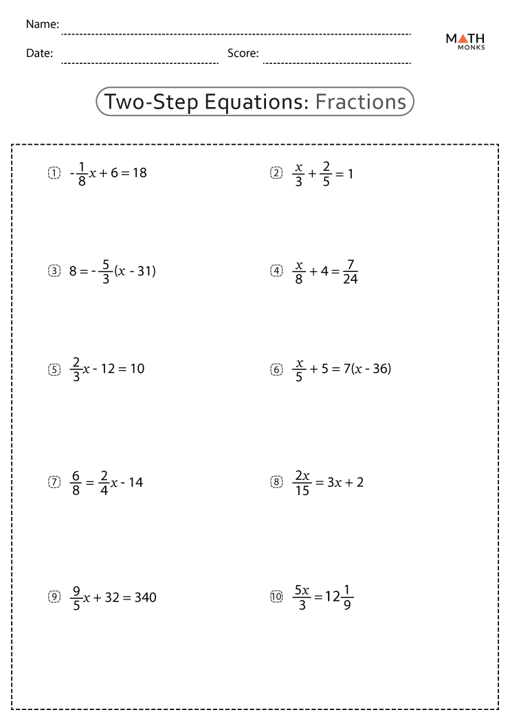 Solving Equations With Fractions Worksheets Math Monks