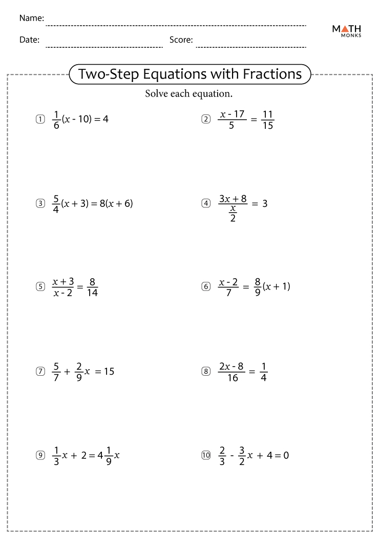 Solving Equations With Fractions Worksheets Math Monks