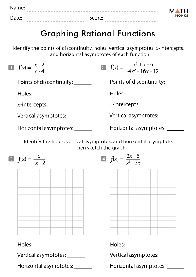 Graphing Rational Functions Worksheets Math Monks Graphing Rational Functions Worksheets Math Monks
