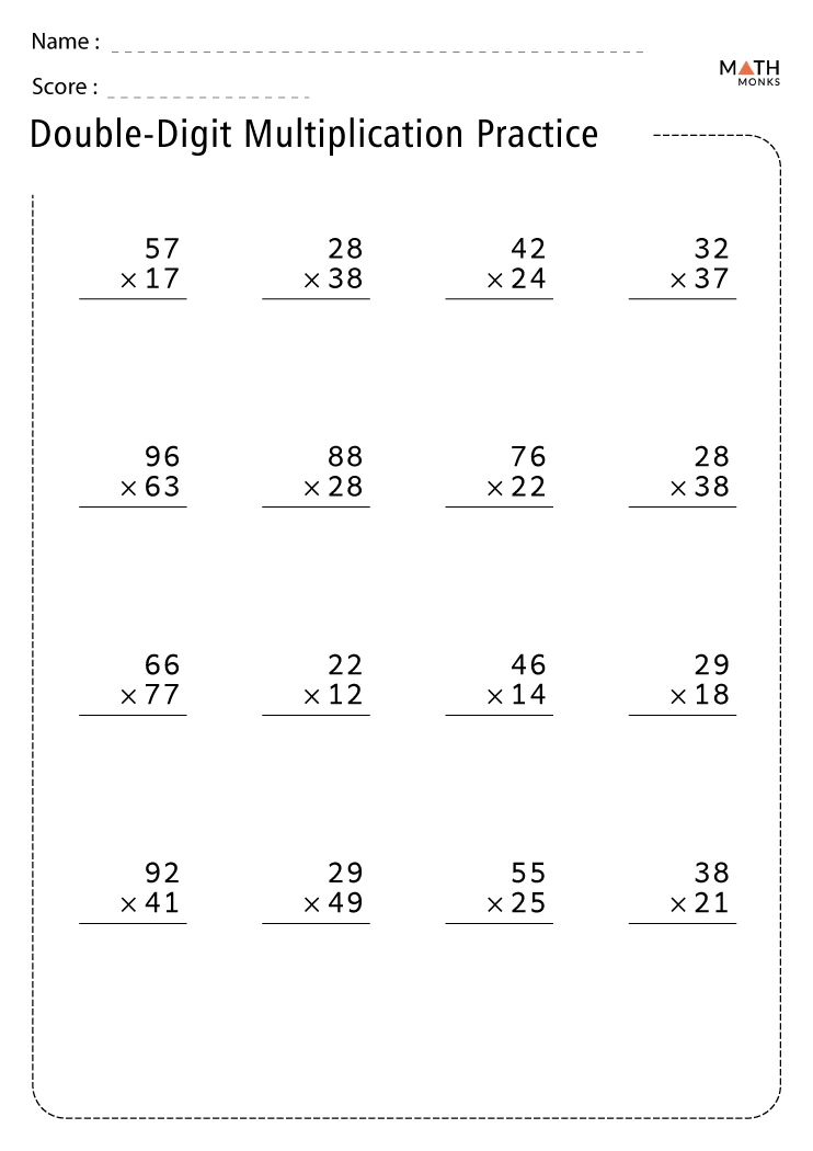 Double Digit Multiplication Worksheets Math Monks