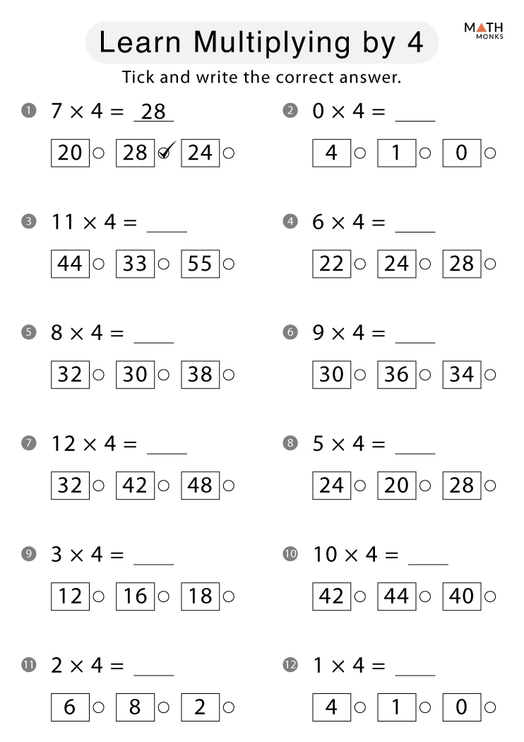 Multiplication By 4 Worksheets Math Monks Multiplication By 4 Worksheets Math Monks