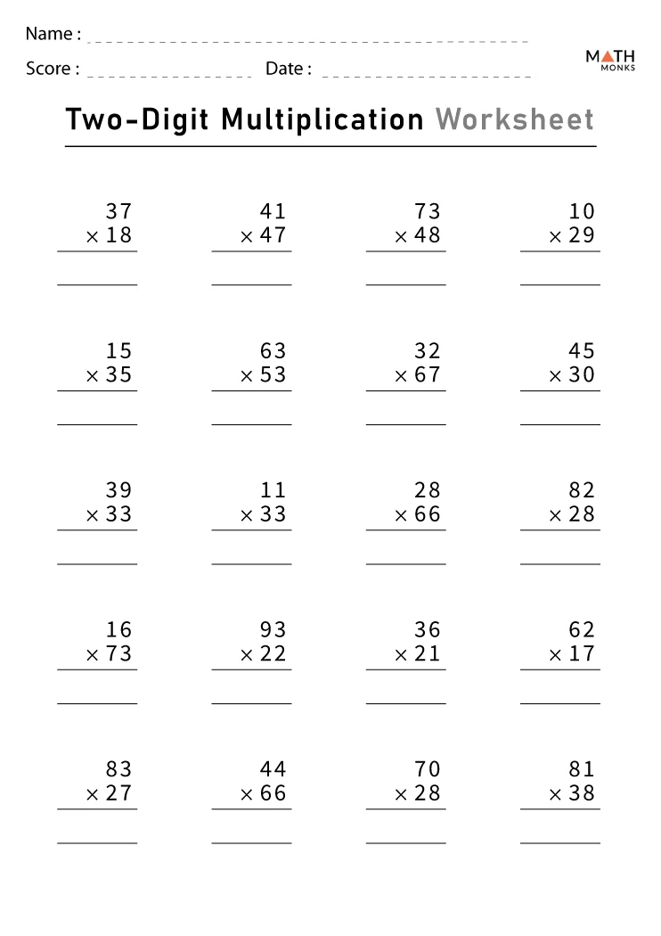 Printable Double Digit Multiplication Worksheets