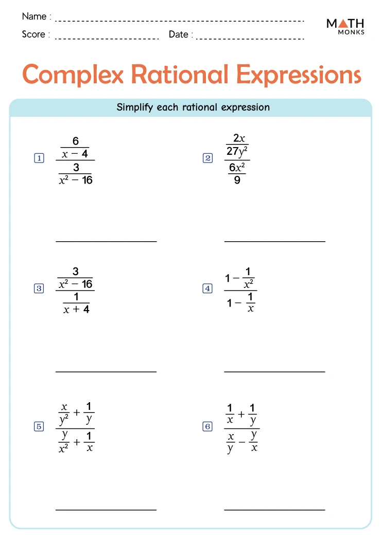 Rational Expressions Worksheets Math Monks