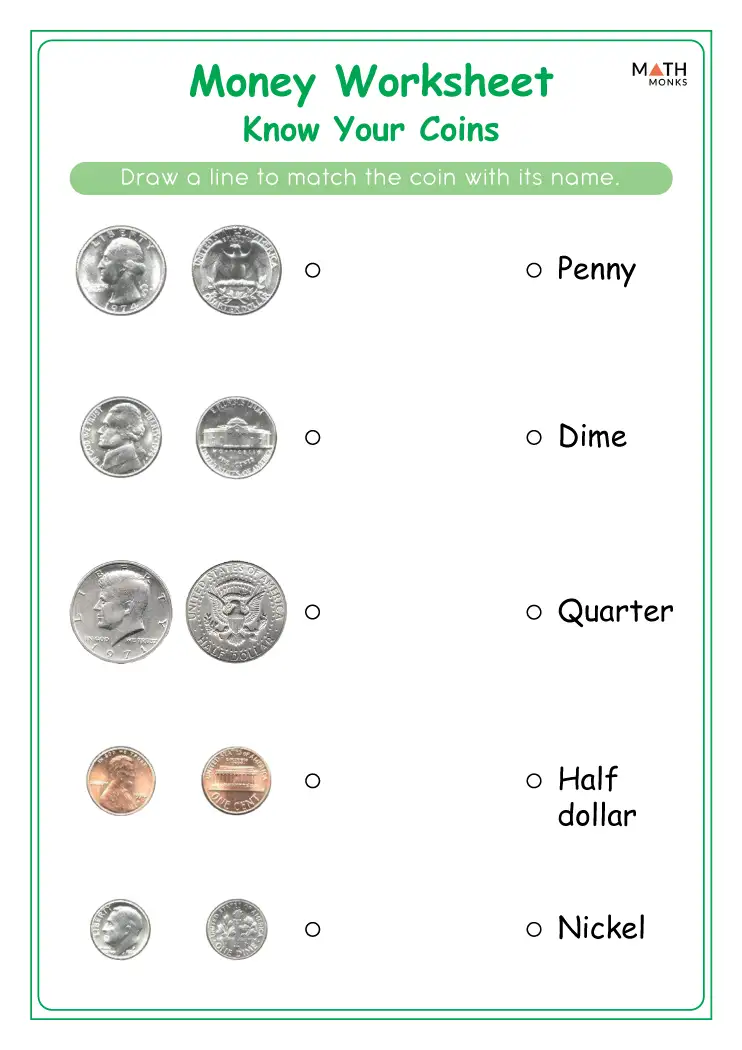 1st Grade Money Worksheets Math Monks