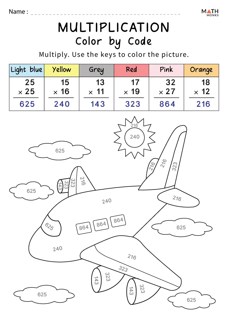 Multiplication Coloring Worksheets Math Monks