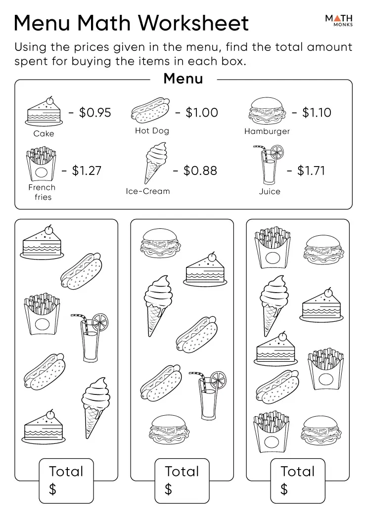 Menu Math Worksheets Math Monks Menu Math Worksheets Math Monks