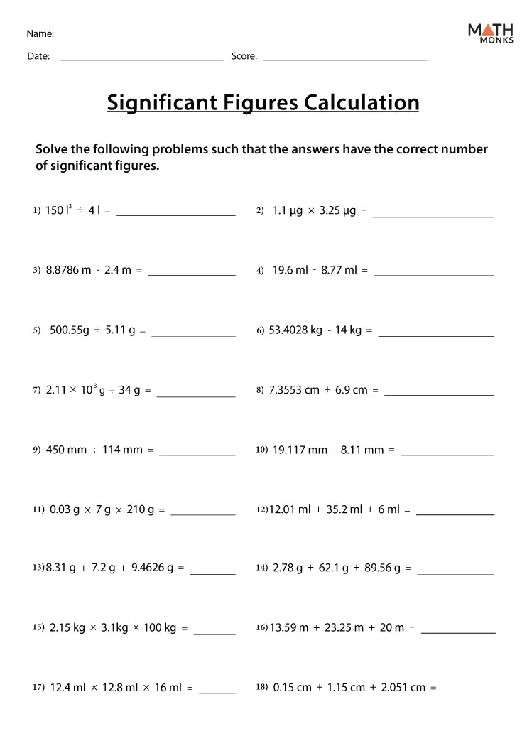 Significant Figures Worksheets Math Monks