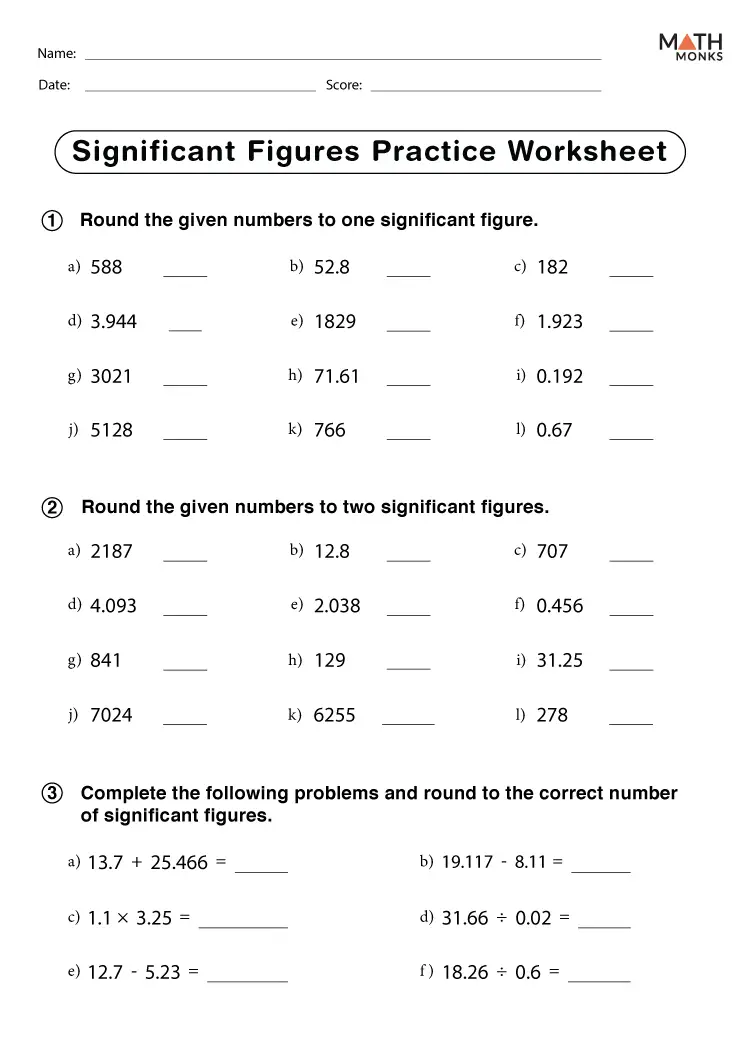 Significant Figures Worksheets Math Monks