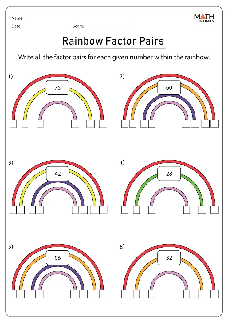 Factor Rainbow Worksheet Prntbl concejomunicipaldechinu gov co