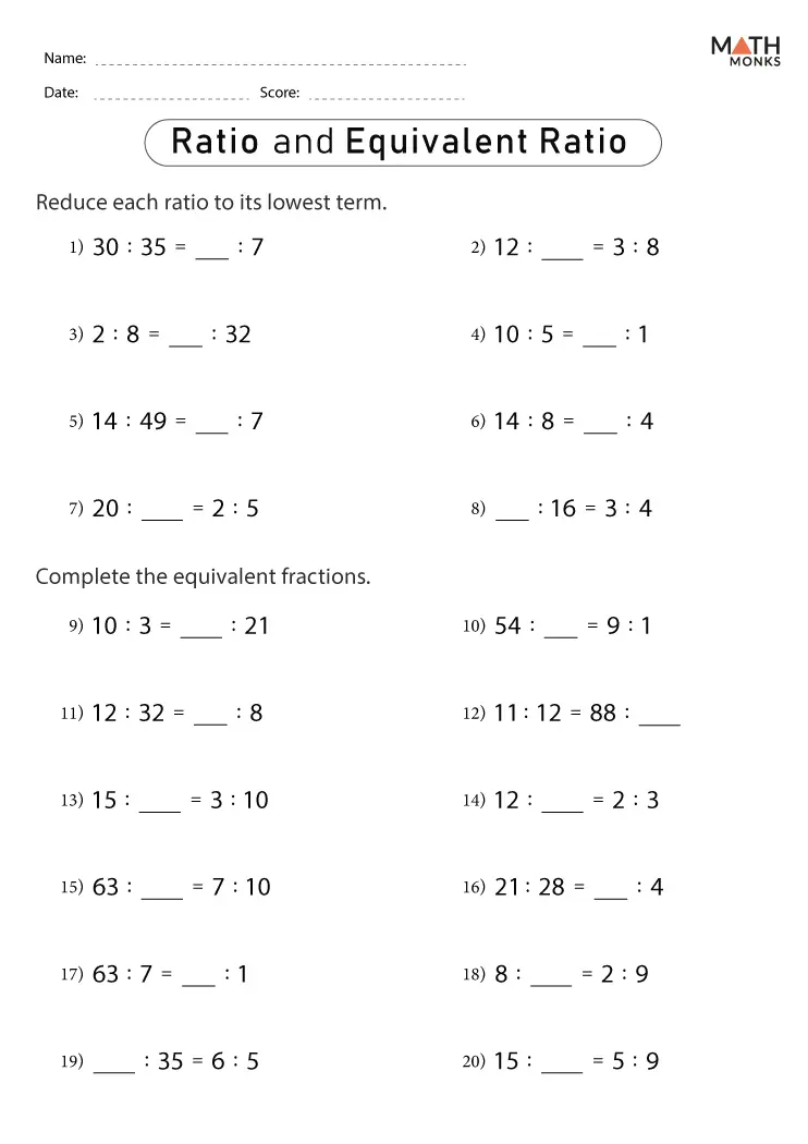 Equivalent Ratio Worksheets