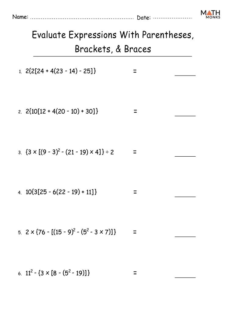 Order Of Operations Worksheets Math Monks Order Of Operations Worksheets Math Monks