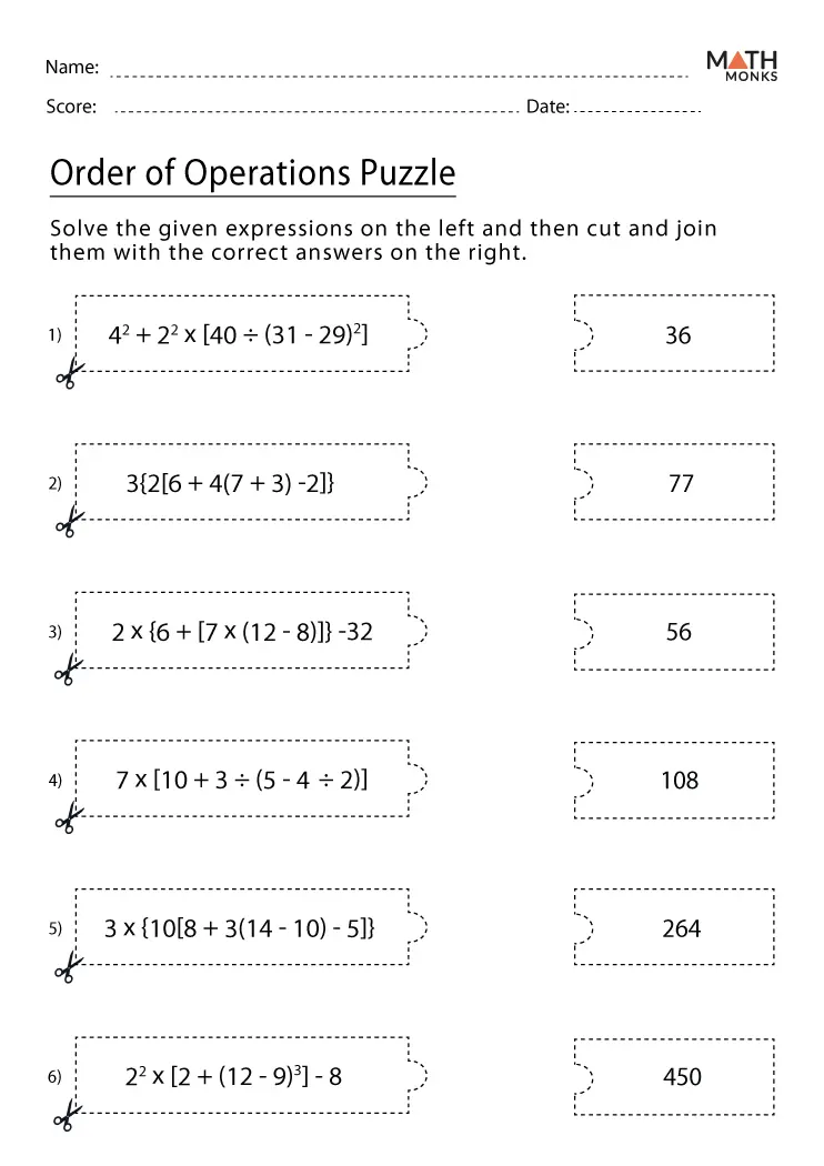 Order Of Operations Puzzle Worksheets Order Of Operations Puzzle Worksheets