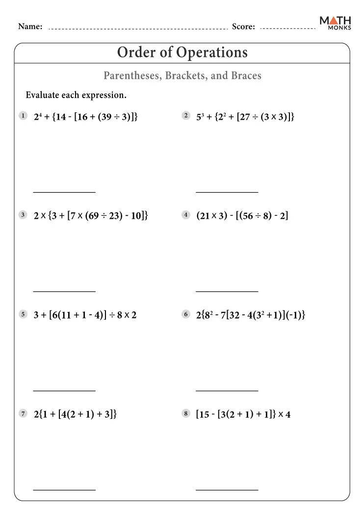 Order Of Operations Worksheets Math Monks