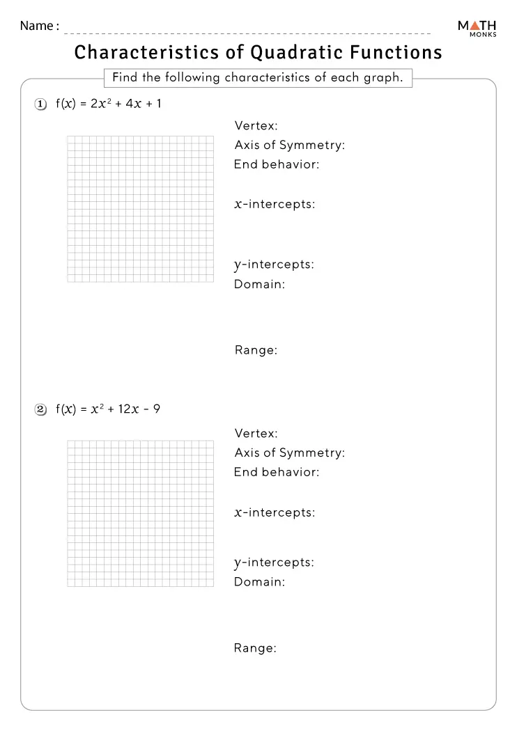 Characteristics Of Quadratic Functions Pdf