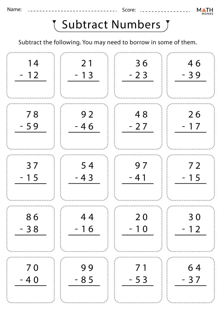 2nd Grade Subtraction Practice Sheets