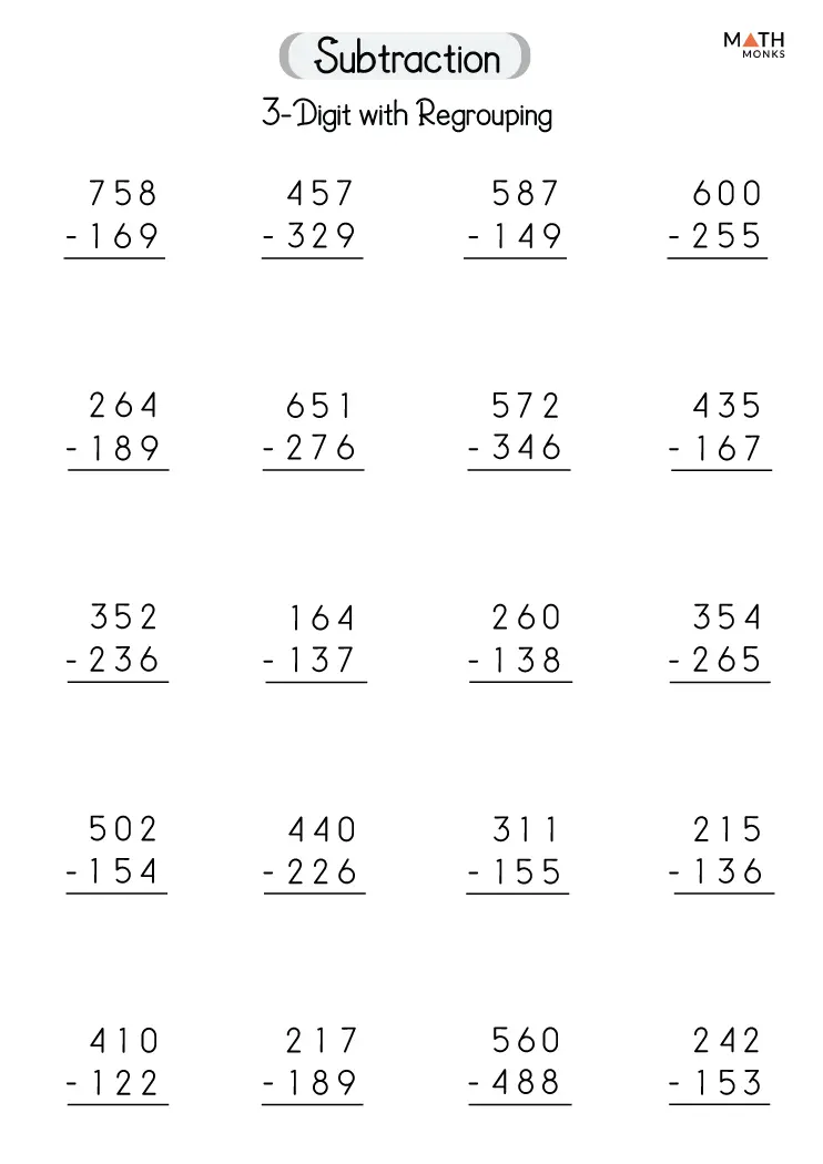 Subtraction With Regrouping Worksheets Math Monks Subtraction With Regrouping Worksheets Math Monks