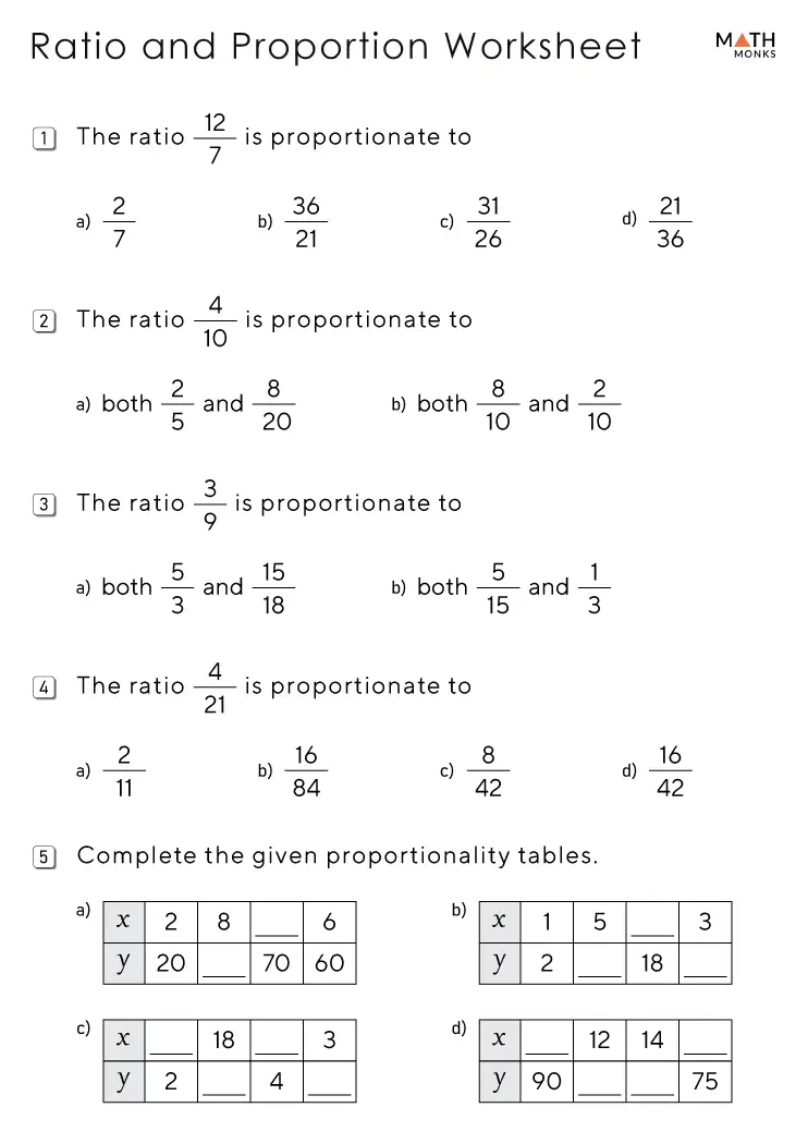Proportion Math Worksheets