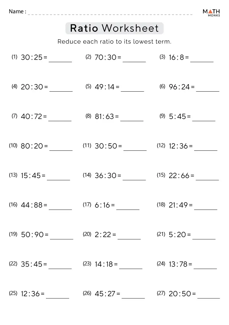 Ratio Worksheets Math Monks