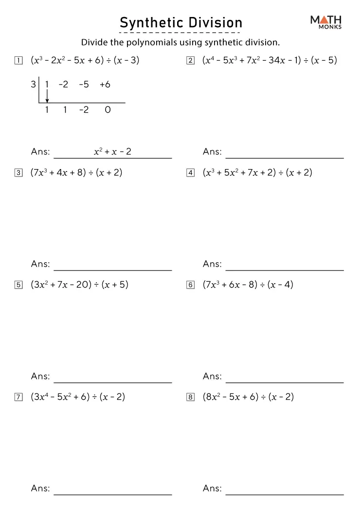 Synthetic Division Worksheets Math Monks Synthetic Division Worksheets Math Monks