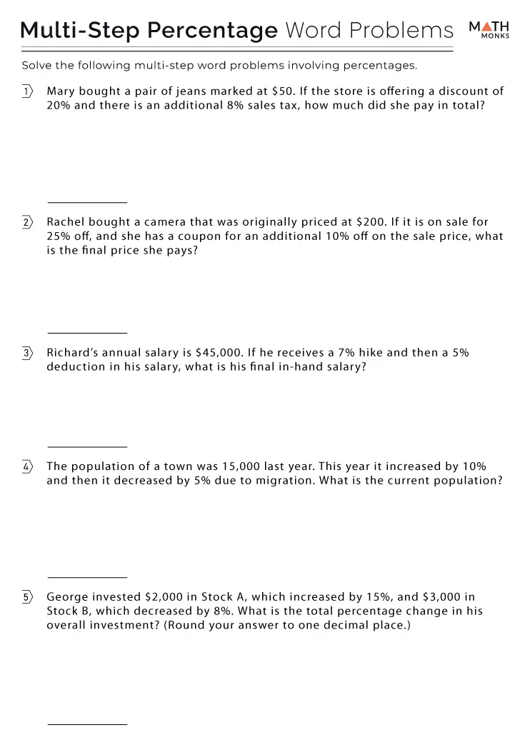 Percent Word Problems Worksheets Math Monks Percent Word Problems Worksheets Math Monks