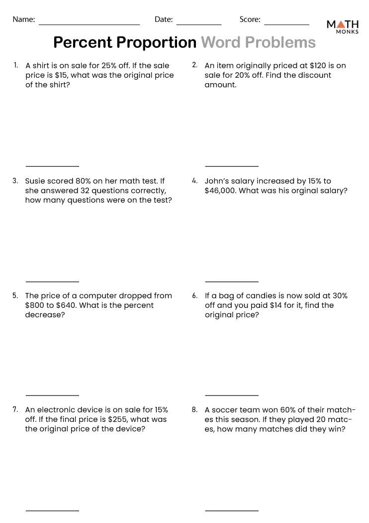 Percent Proportion Worksheets Math Monks Percent Proportion Worksheets Math Monks