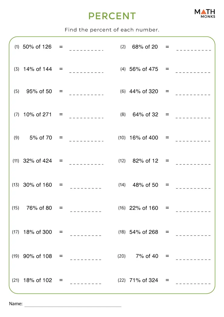 Percent Worksheets Grade 7 Math Monks Percent Worksheets Grade 7 Math Monks