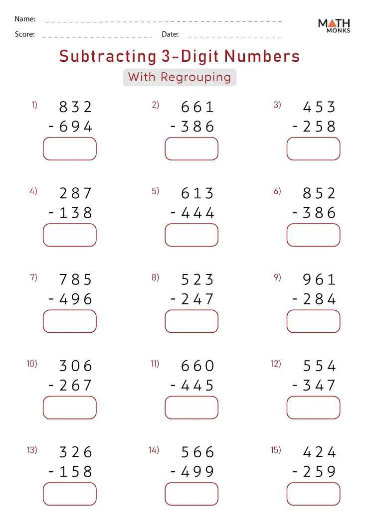 3 Digit Subtraction Worksheets Math Monks 3 Digit Subtraction Worksheets Math Monks