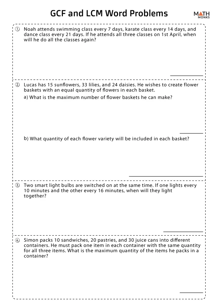 GCF And LCM Worksheets Math Monks GCF And LCM Worksheets Math Monks